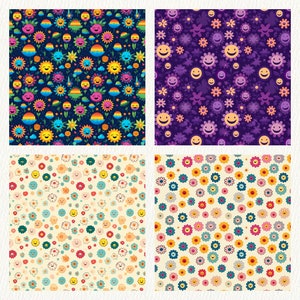 Retro Happy Face Pattern Seamless Digital Papers - Tile Patterns ...