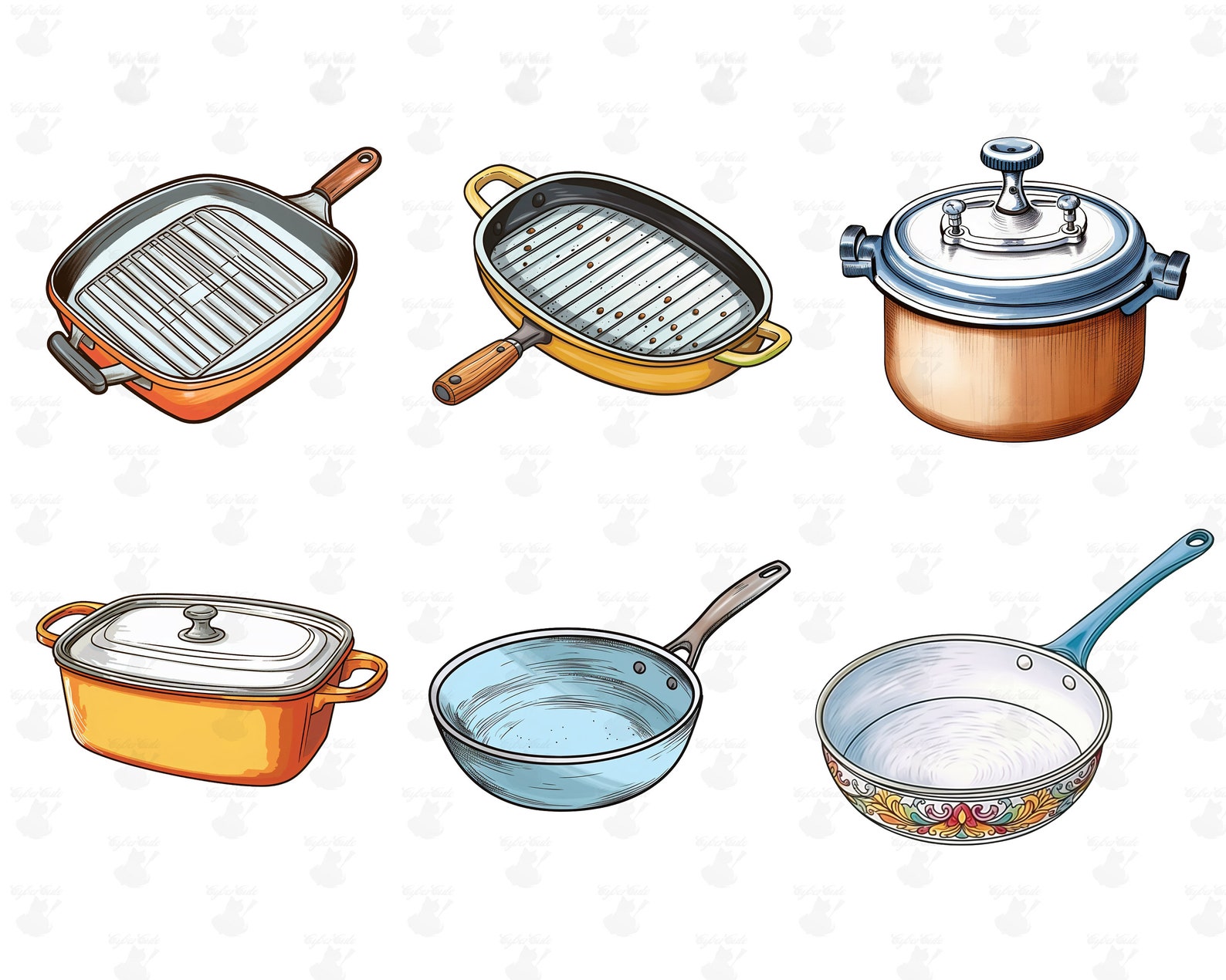 Doodle Cookware, Digital Printable Clip Art Graphics in PNG Format ...