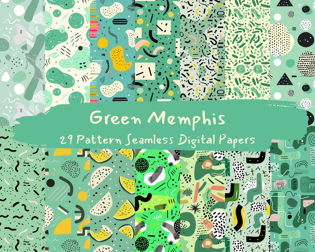 Green Memphis Pattern Seamless Digital Papers - Printable Scrapbook ...