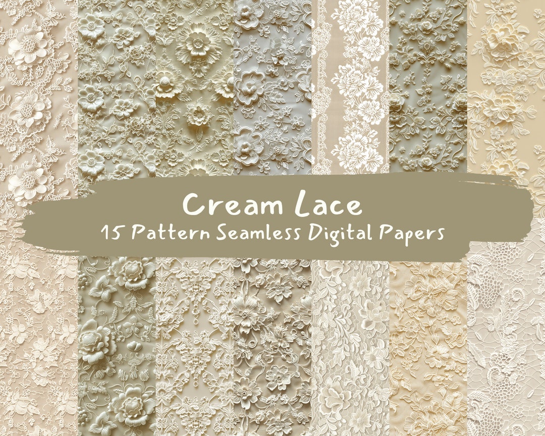 Cream Lace Pattern Seamless Digital Papers - Printable Scrapbook Paper ...
