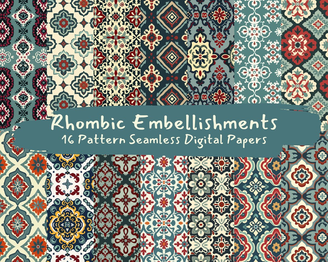 Rhombic Embellishments Pattern Seamless Digital Papers - Printable ...