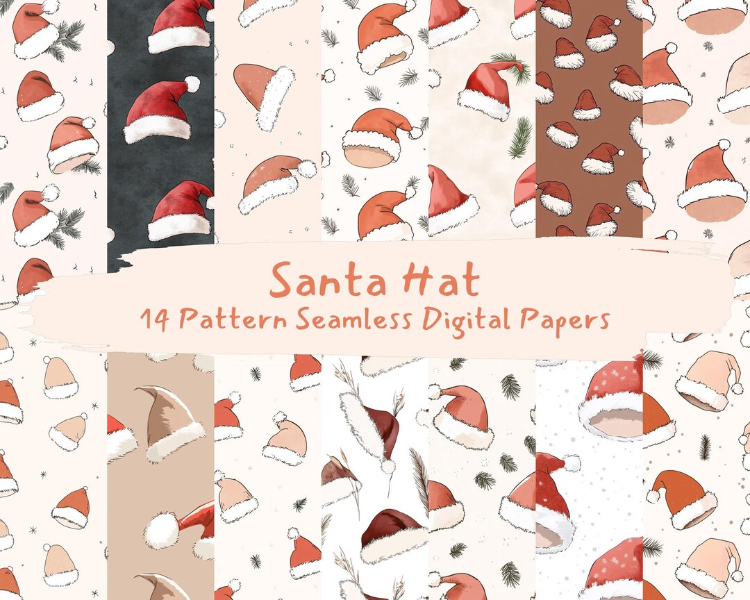 Santa Hat Pattern Seamless Digital Papers - Printable Scrapbook Paper ...