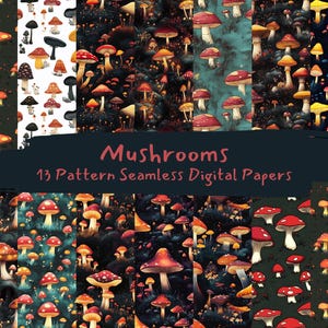 Mushrooms Pattern Seamless Digital Papers - Printable Scrapbook Paper ...