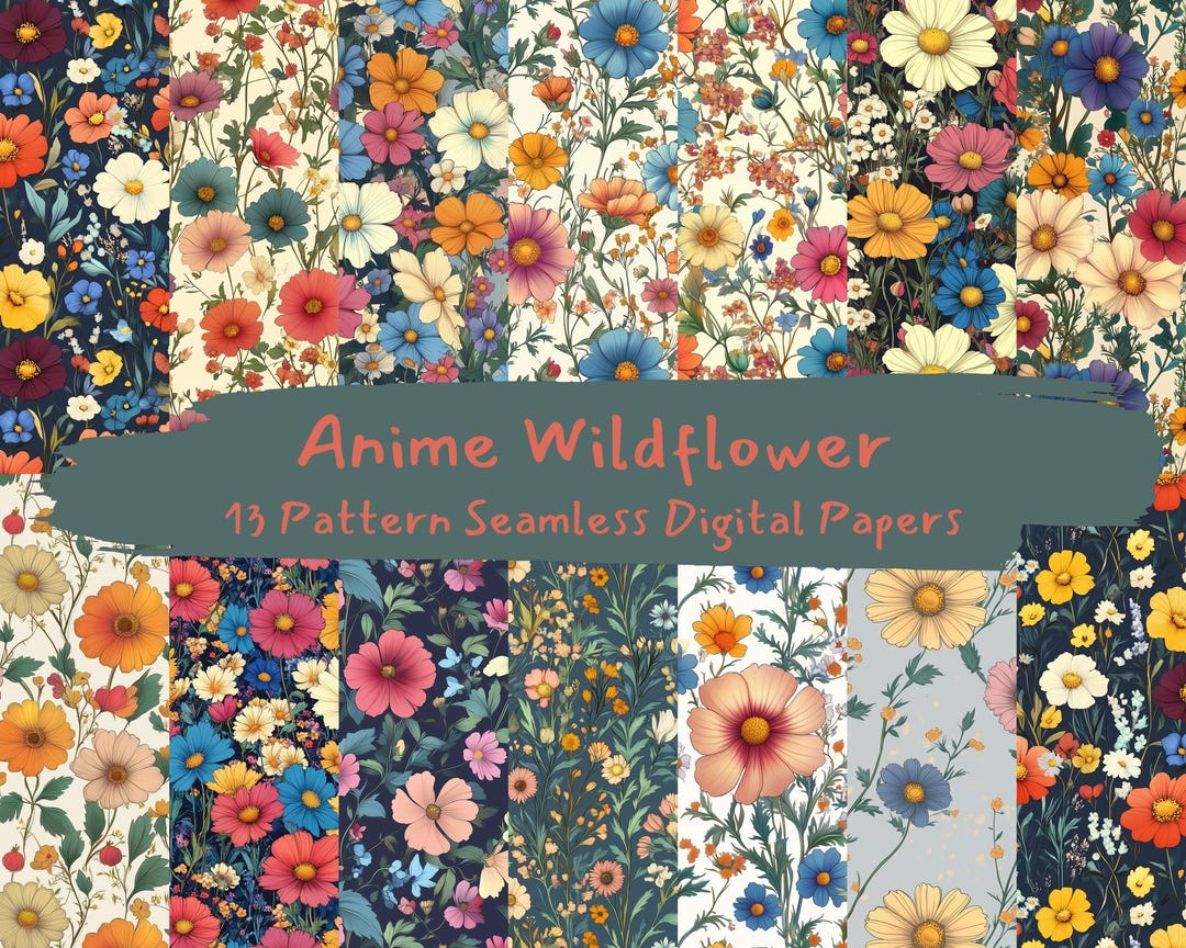 Anime Wildflower Pattern Seamless Digital Papers - Printable Scrapbook ...