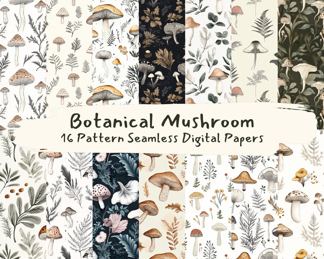 Botanical Mushroom Pattern Seamless Digital Papers - Printable ...