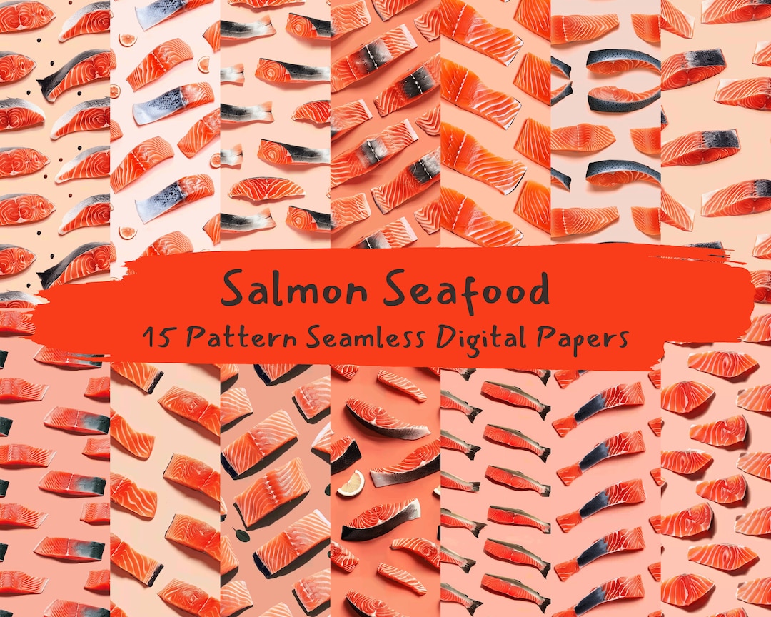 Salmon Seafood Pattern Seamless Digital Papers - Printable Scrapbook ...