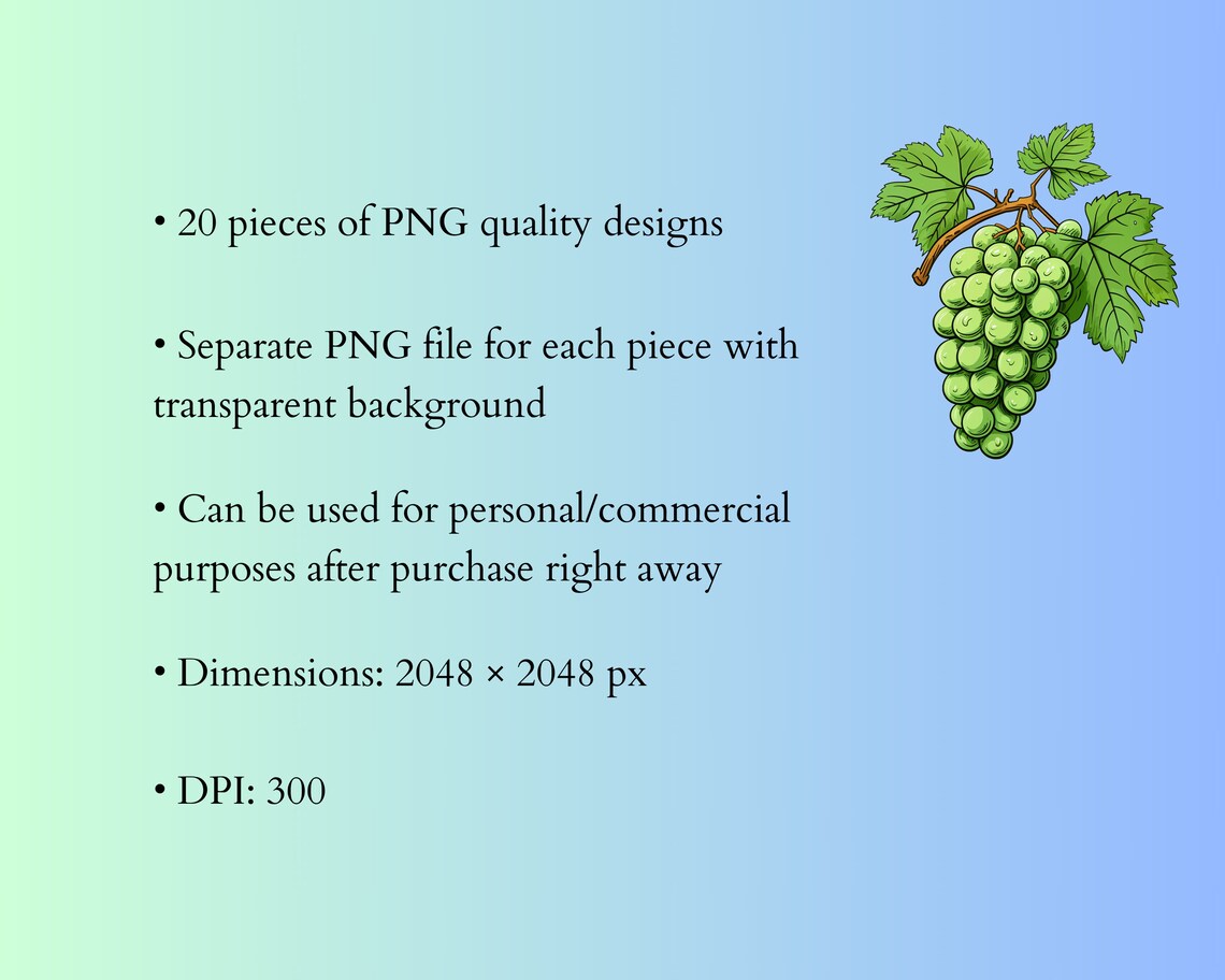 Doodle Grape Digital Printable Clipart Bundle in PNG Format Transparent ...