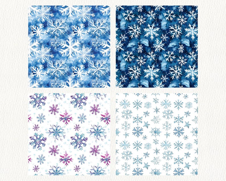 Watercolor Snowflakes Pattern Seamless Digital Papers - Printable ...