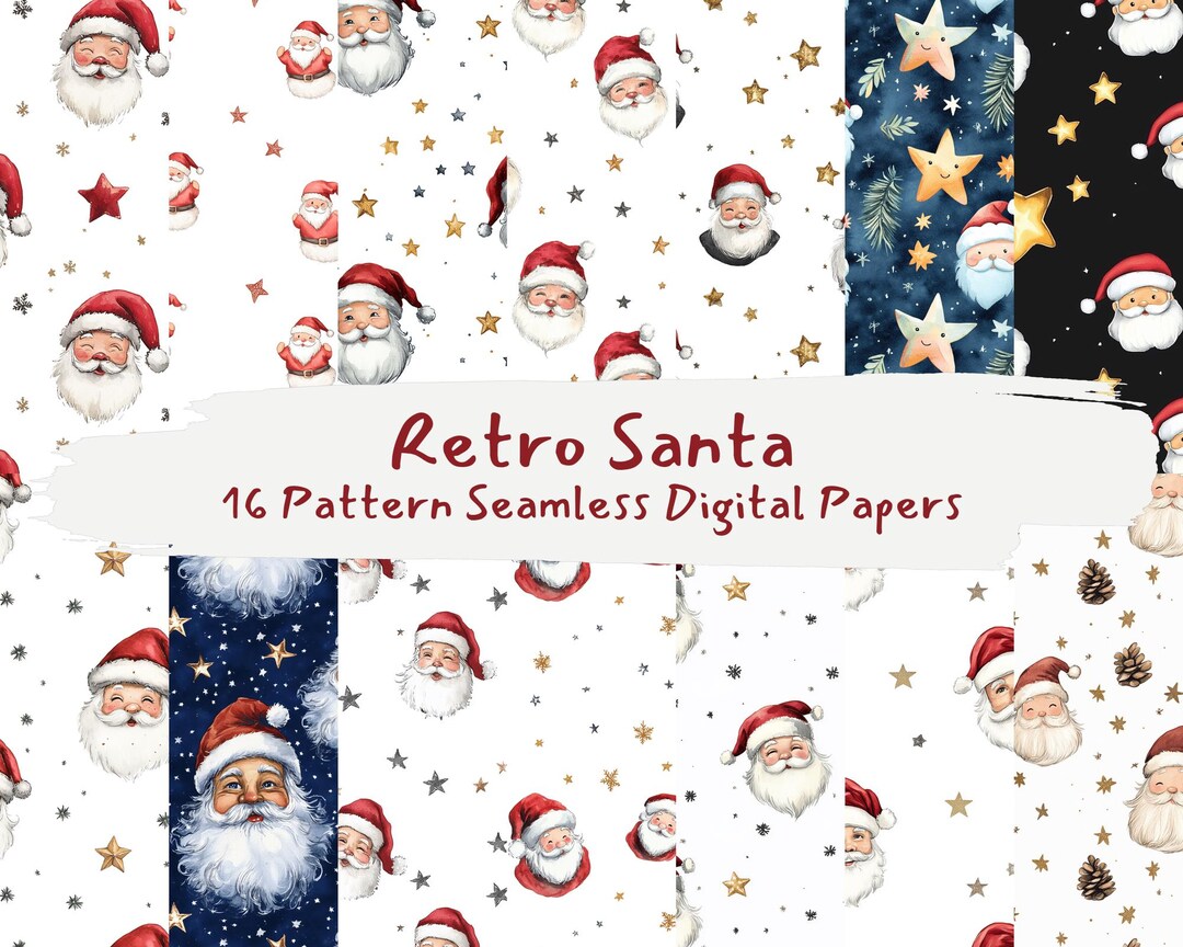 Retro Santa Pattern Seamless Digital Papers - Printable Scrapbook Paper ...