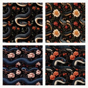 Gothic Snake Floral Pattern Seamless Digital Papers Printable Scrapbook ...