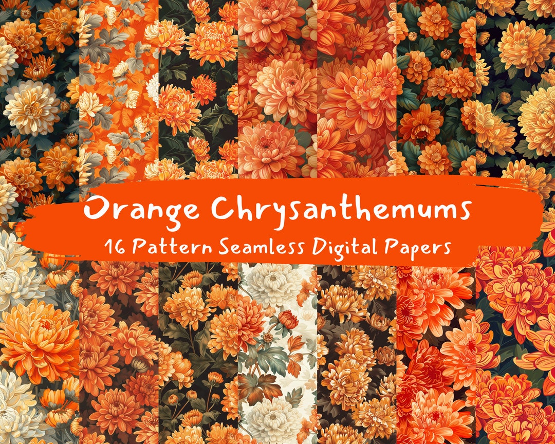 Orange Chrysanthemums Pattern Seamless Digital Papers - Printable ...