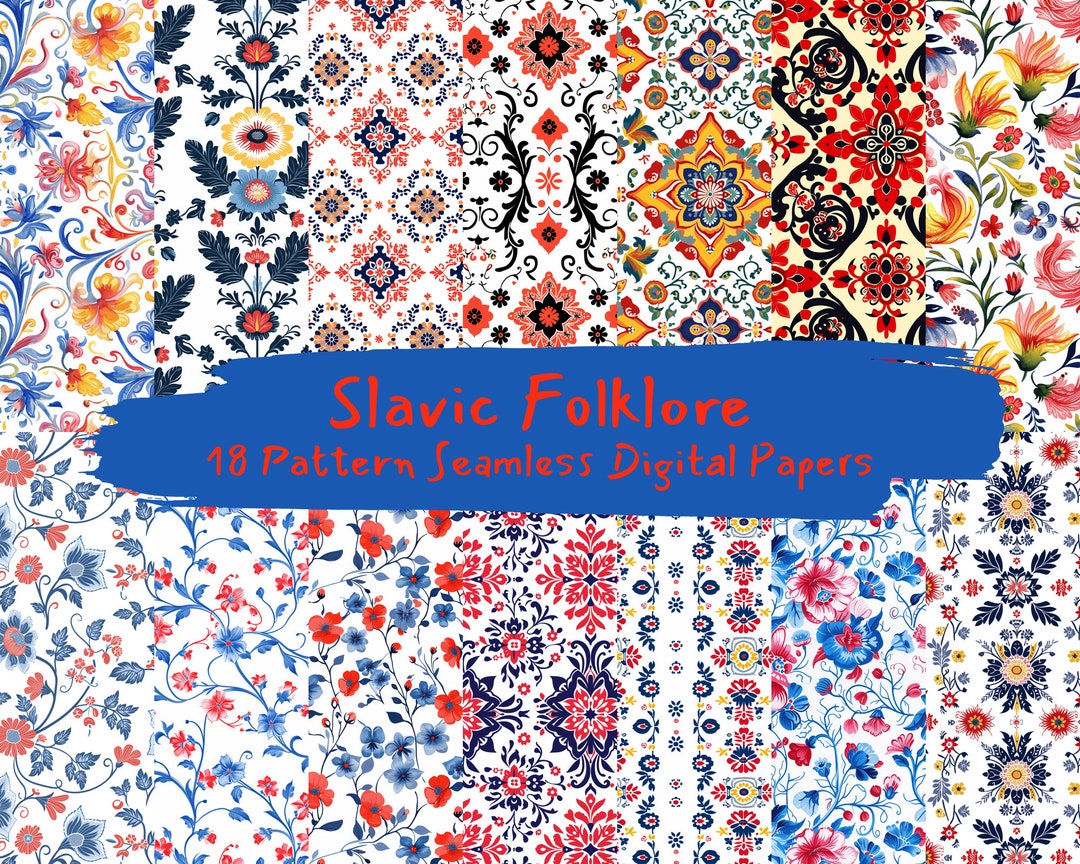 Slavic Folklore Pattern Seamless Digital Papers - Printable Scrapbook ...