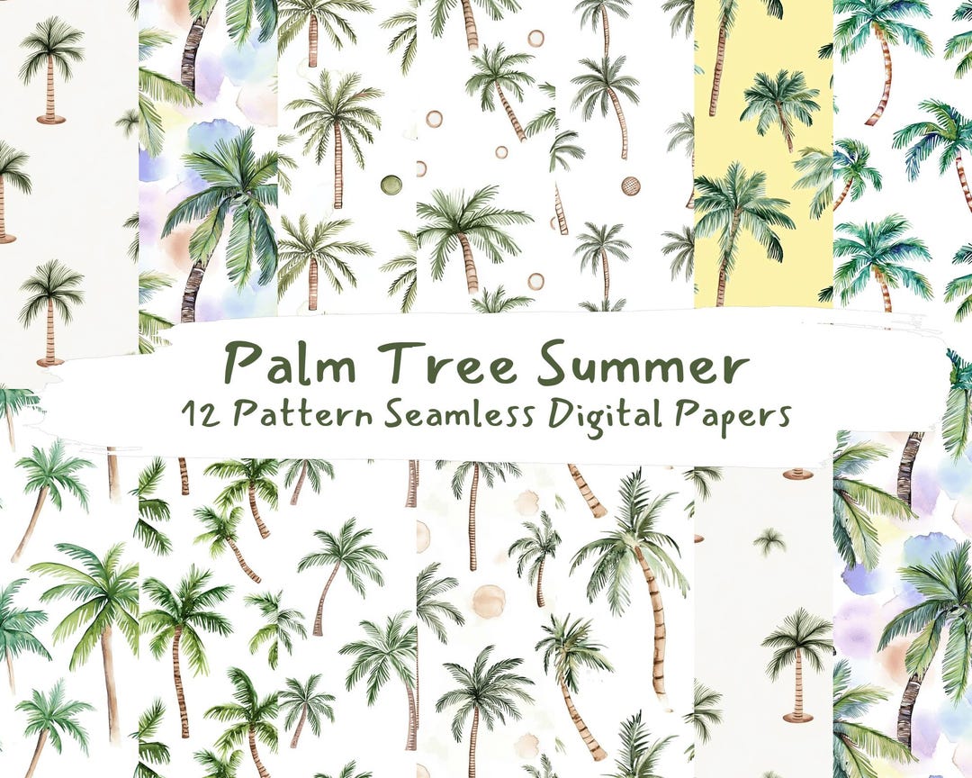 Palm Tree Summer Pattern Seamless Digital Papers - Printable Scrapbook ...