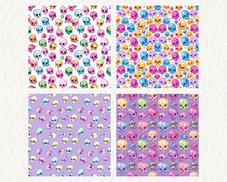 Chibi Skulls Pattern Seamless Digital Papers - Printable Scrapbook ...