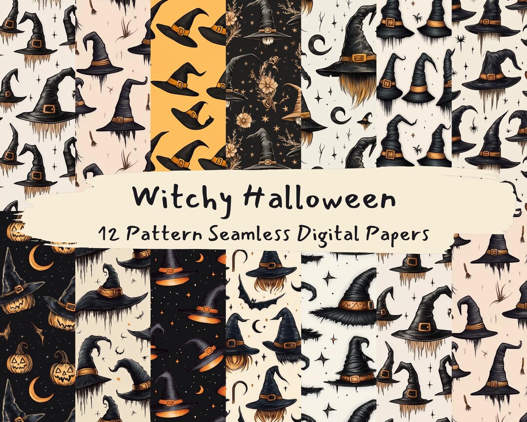 Witchy Halloween Pattern Seamless Digital Papers - Printable Scrapbook ...