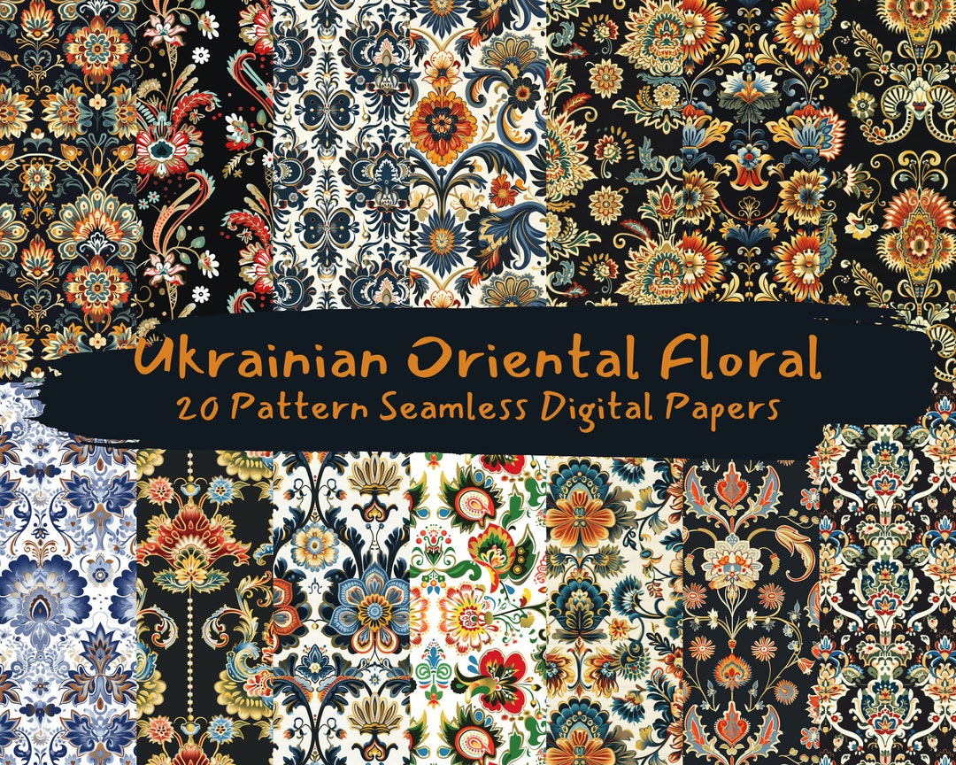 Ukrainian Oriental Floral Pattern Seamless Digital Papers - Printable ...