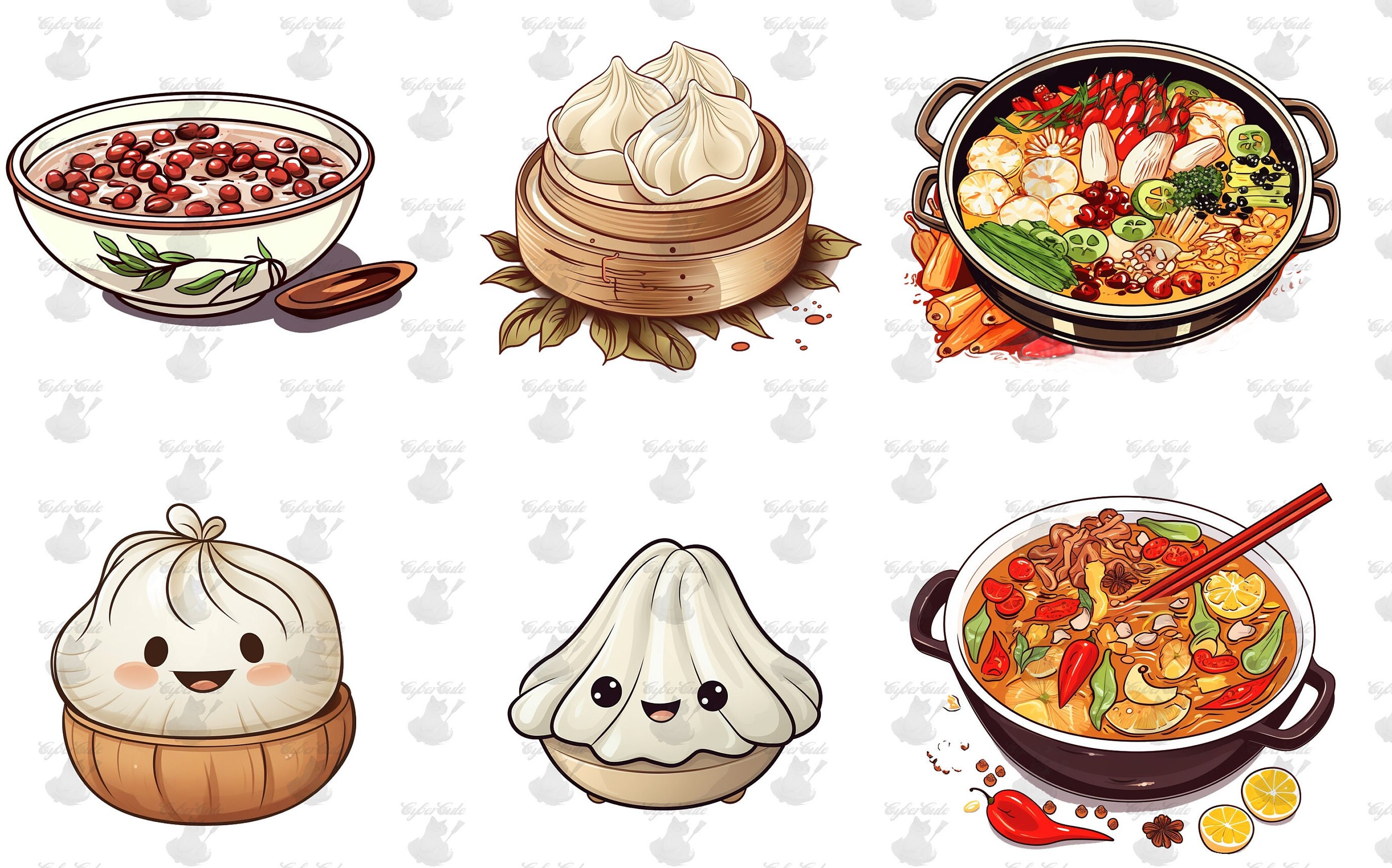Chinese Food Dishes Cuisine Digital Clipart Bundle in PNG Format ...