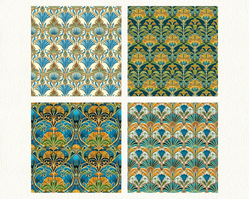 Rococo Peacock Fans Pattern Seamless Digital Papers - Printable ...
