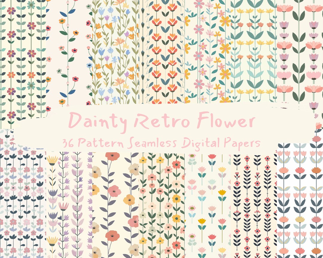 Dainty Retro Flower Pattern Seamless Digital Papers - Printable ...