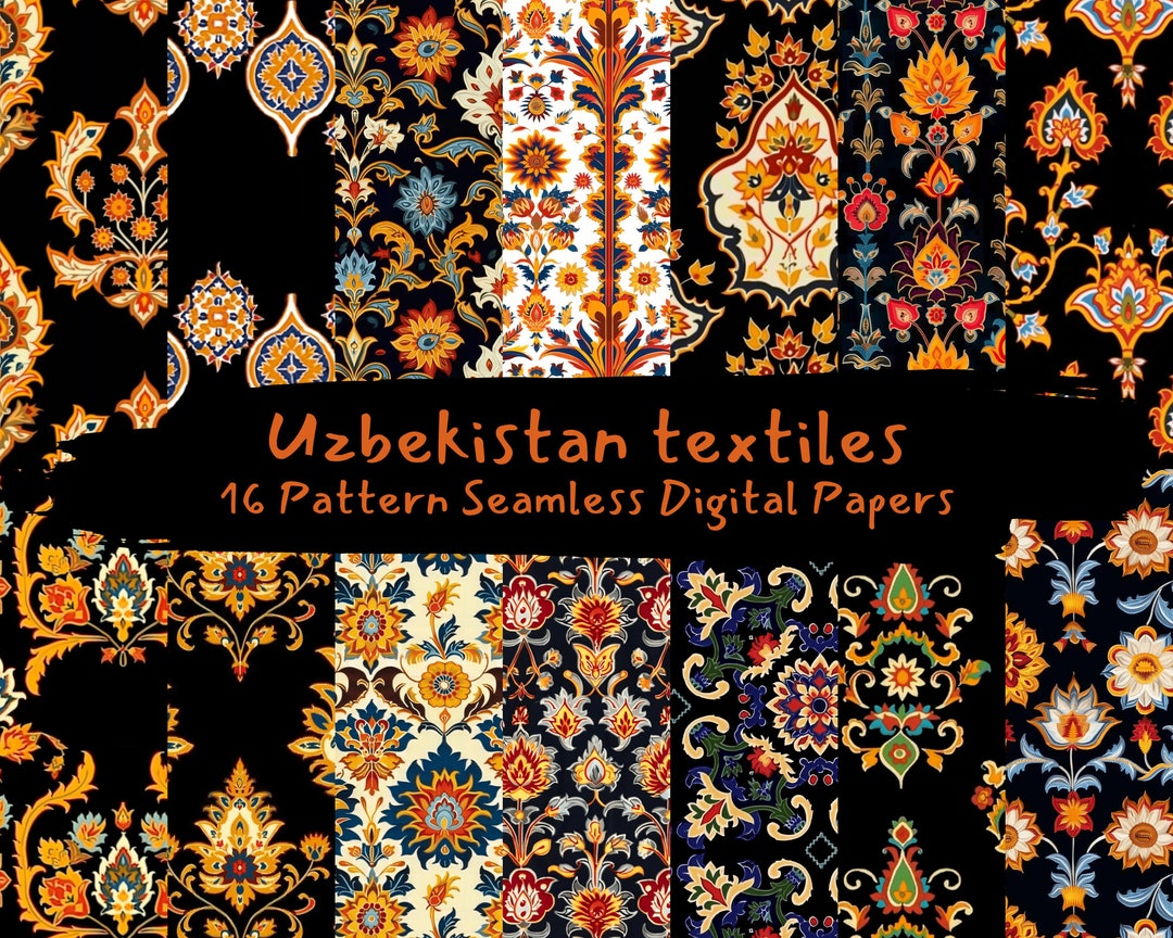 Uzbekistan Textiles Pattern Seamless Digital Papers - Printable ...