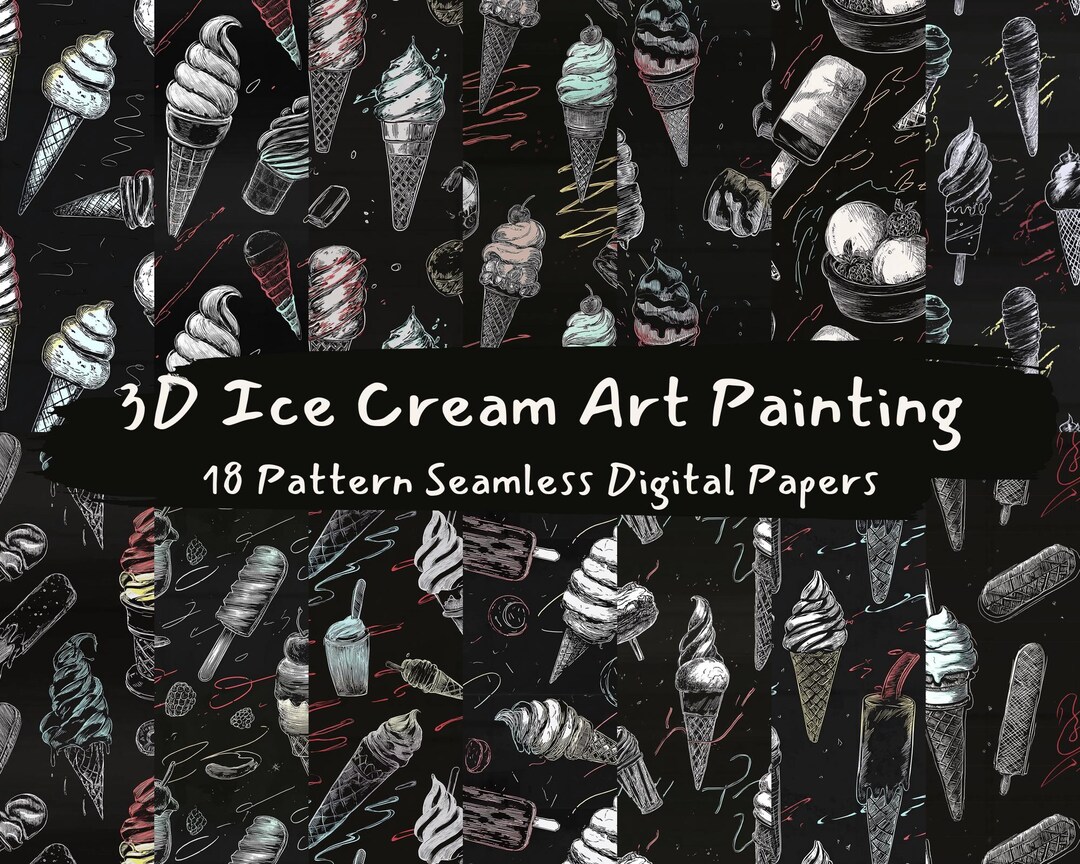 3D Ice Cream Art Painting Pattern Seamless Digital Papers - Printable ...