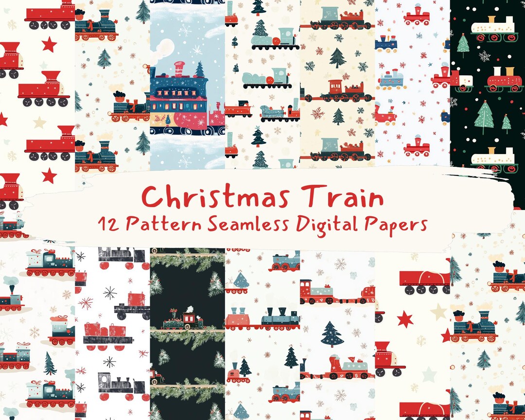 Christmas Train Pattern Seamless Digital Papers - Printable Scrapbook ...