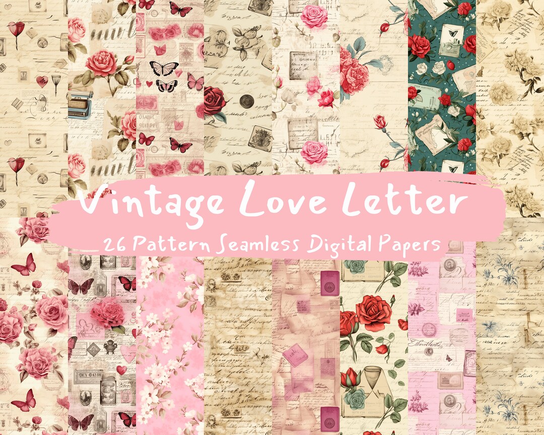 Vintage Love Letter Pattern Seamless Digital Papers - Tile Patterns ...