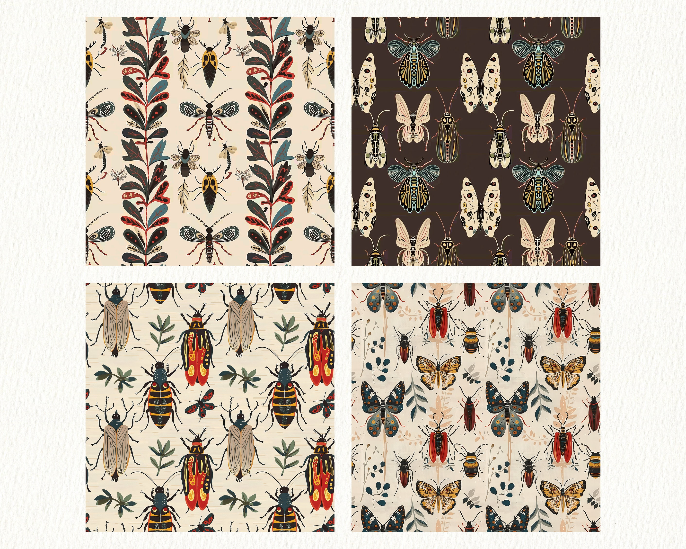 Folk Insects Pattern Seamless Digital Papers - Printable Scrapbook ...