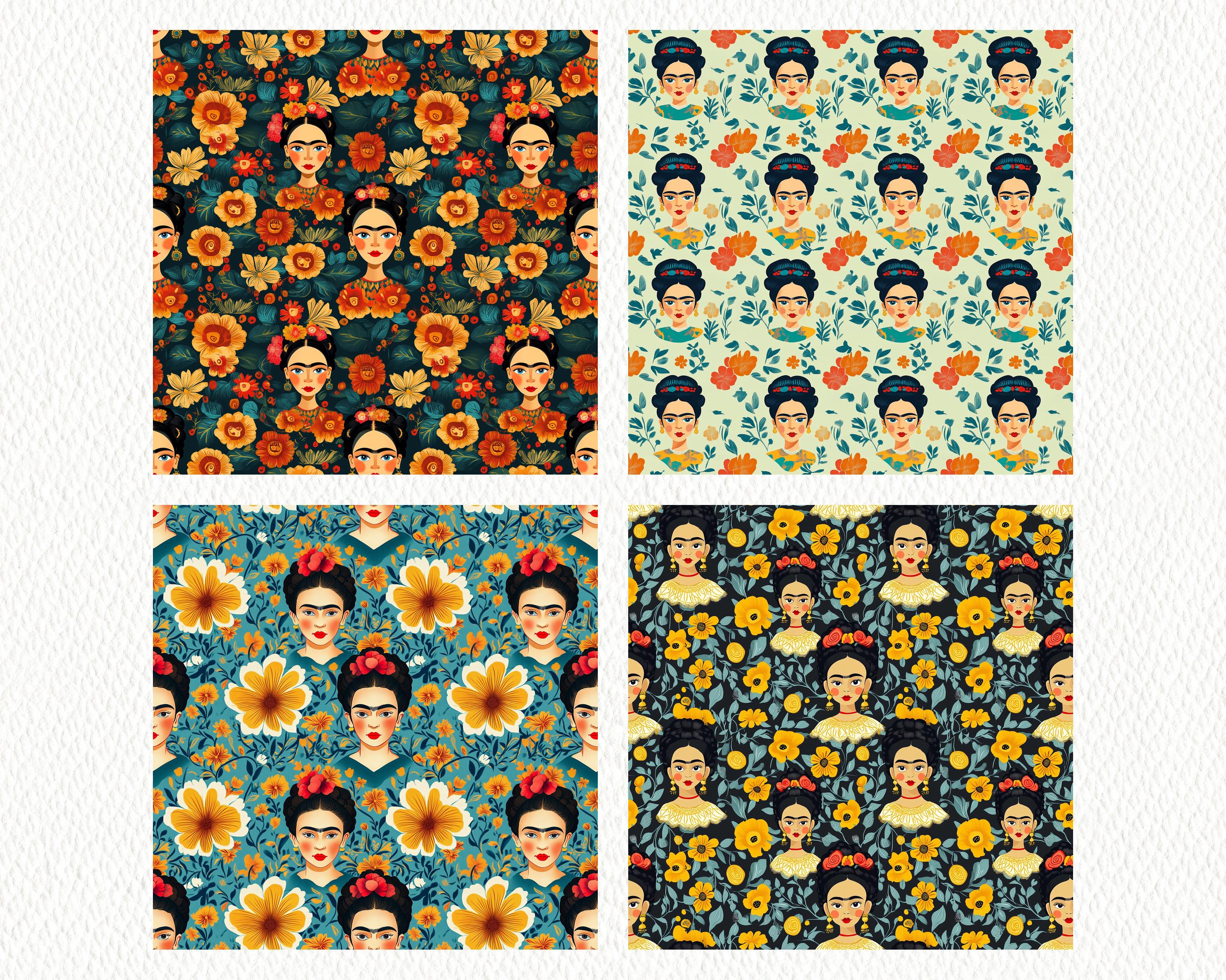 Frida Kahlo Faces Pattern Seamless Digital Papers - Printable Scrapbook ...