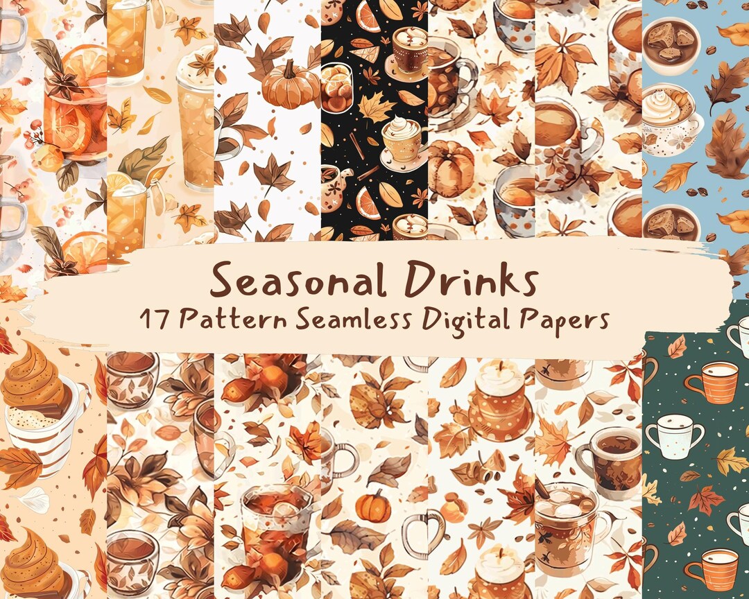 Seasonal Drinks Pattern Seamless Digital Papers - Printable Scrapbook ...