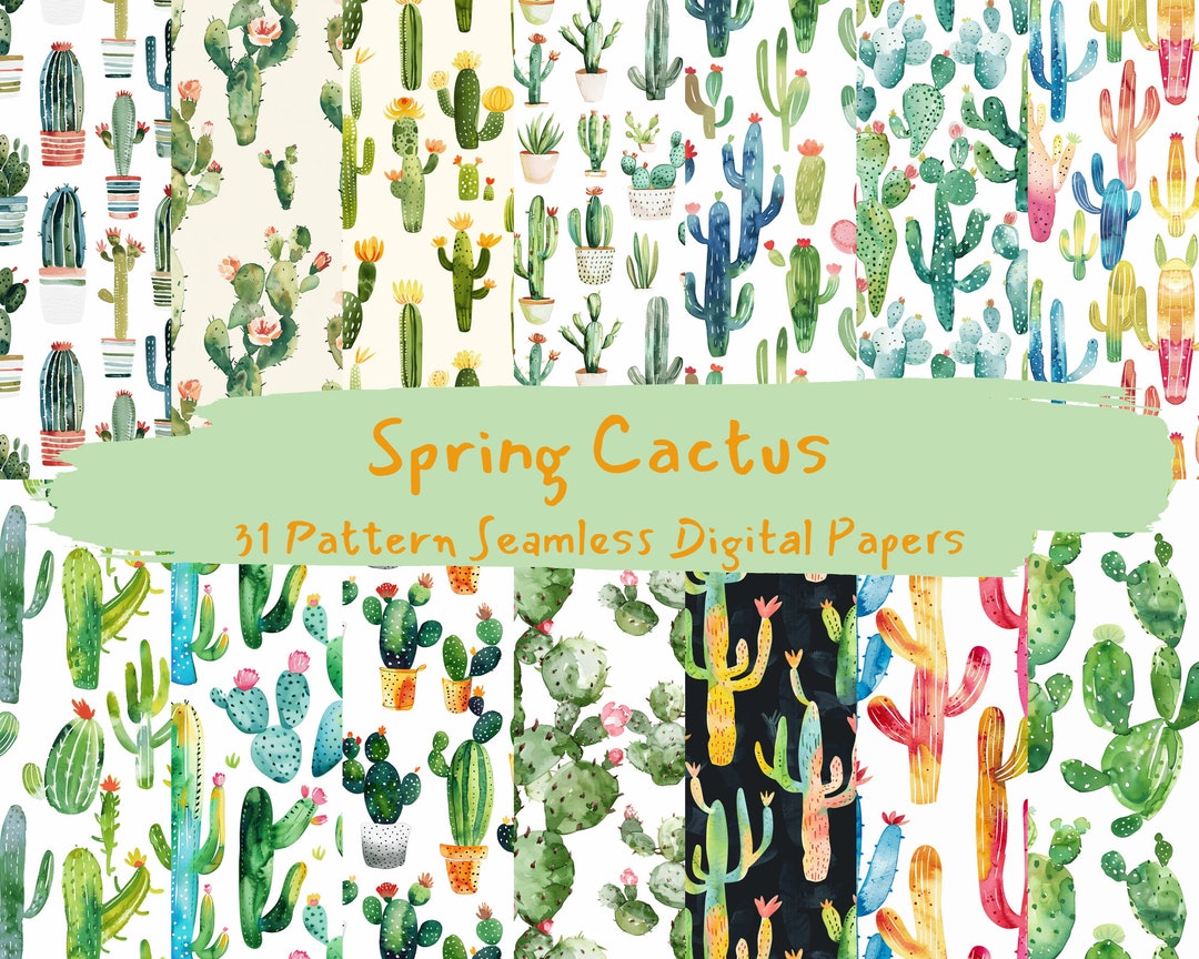 Spring Cactus Pattern Seamless Digital Papers - Printable Scrapbook ...