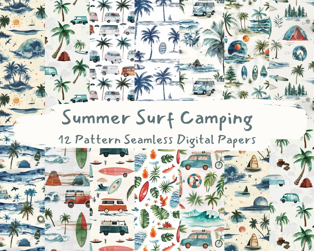 Summer Surf Camping Pattern Seamless Digital Papers - Printable ...