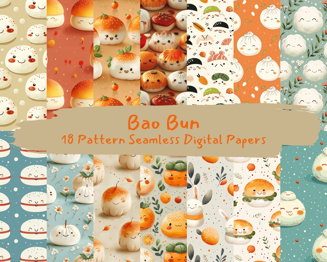 Bao Bun Pattern Seamless Digital Papers - Printable Scrapbook Paper ...