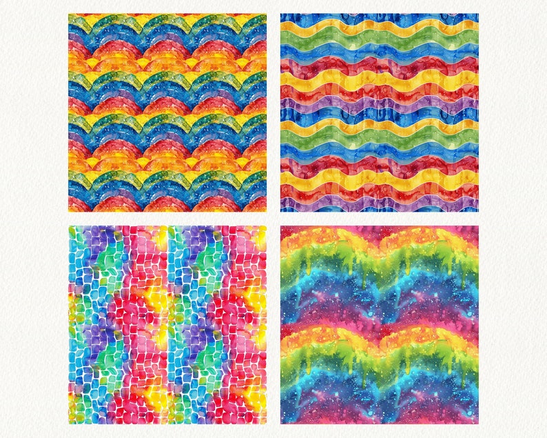 Rainbow Batik Pattern Seamless Digital Papers - Printable Scrapbook ...