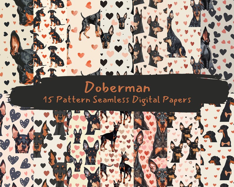 Doberman Pattern Seamless Digital Papers Printable Scrapbook Paper ...