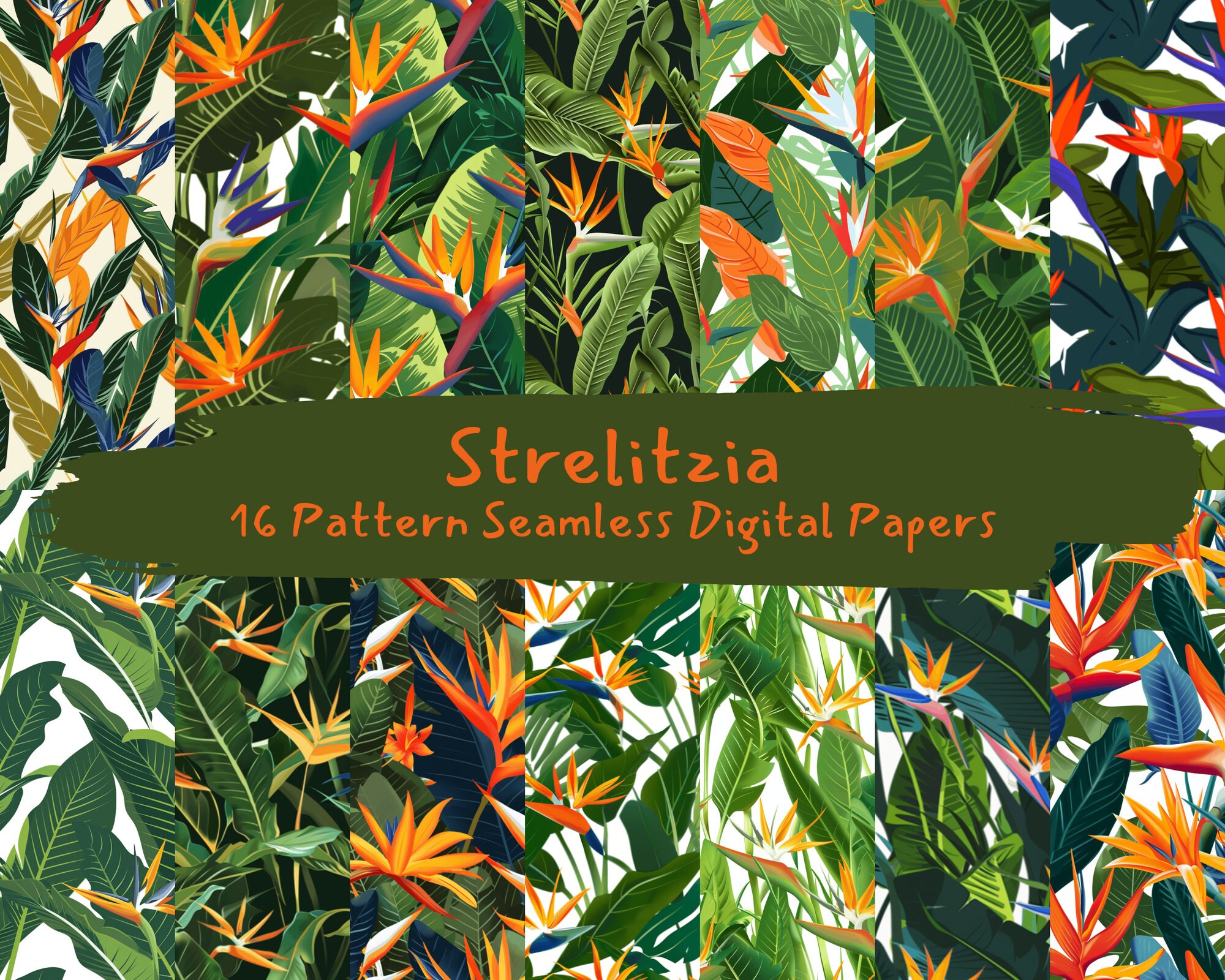 Strelitzia Pattern Seamless Digital Papers - Printable Scrapbook Paper ...