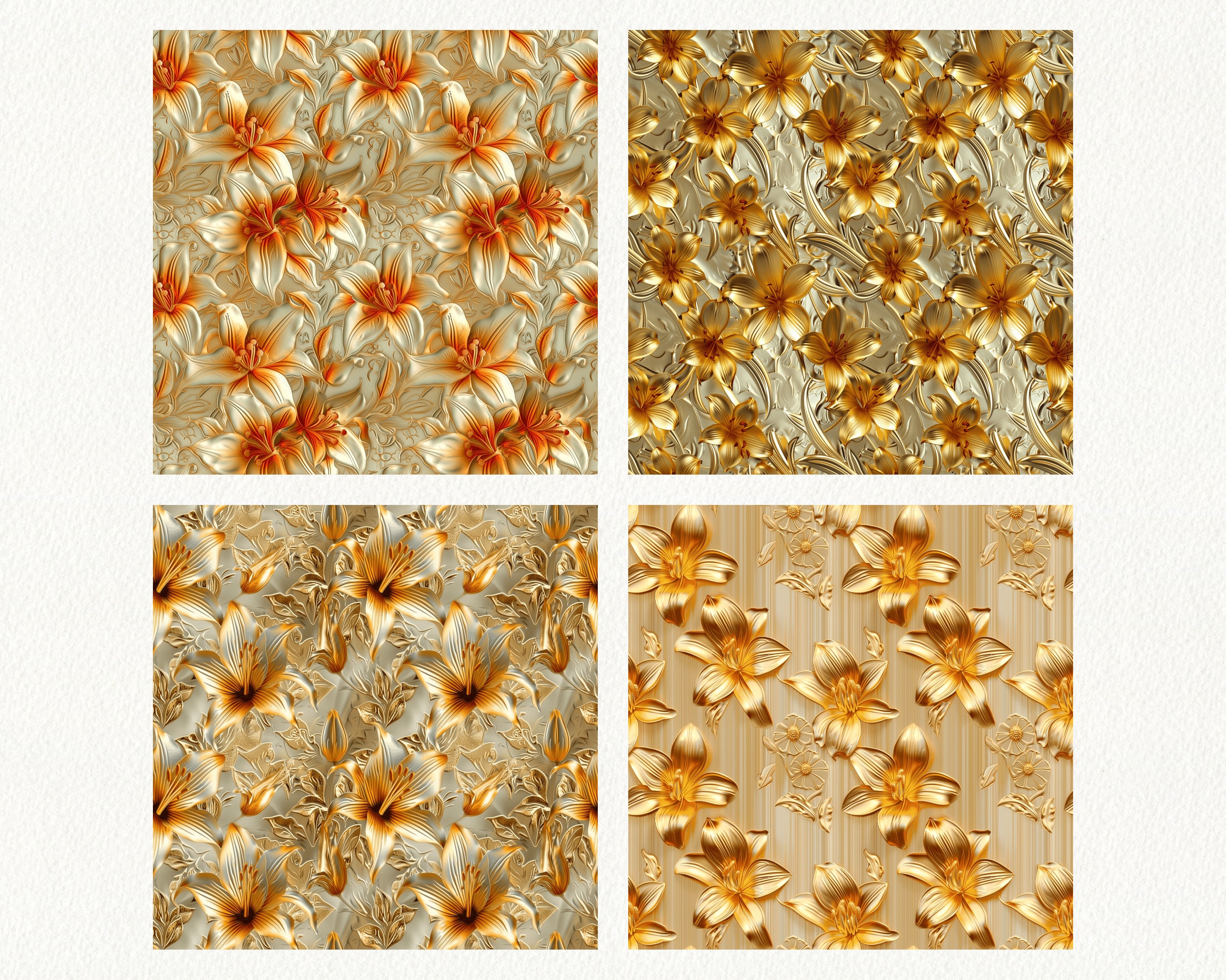 Embossed Gilded Tiger Lily Pattern Seamless Digital Papers - Printable ...