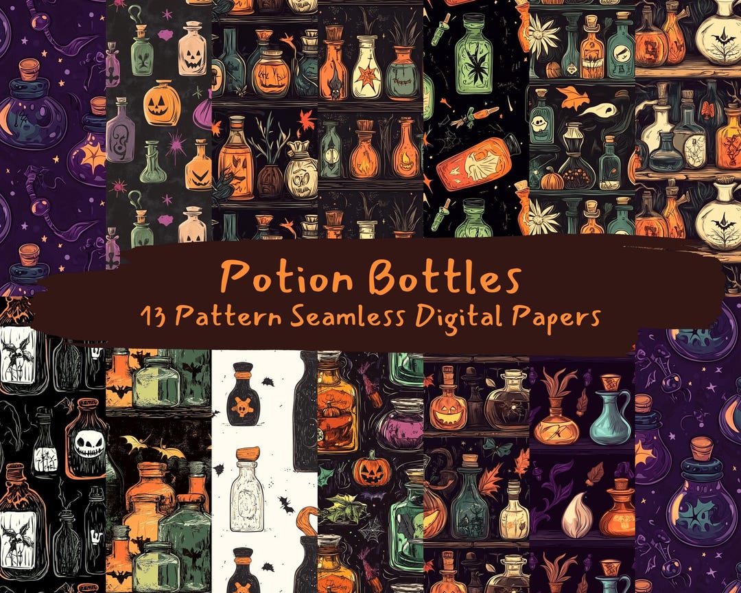 Potion Bottles Pattern Seamless Digital Papers - Printable Scrapbook ...