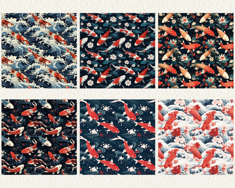 Koi Fish Pattern Seamless Digital Papers Tile Patterns Printable ...