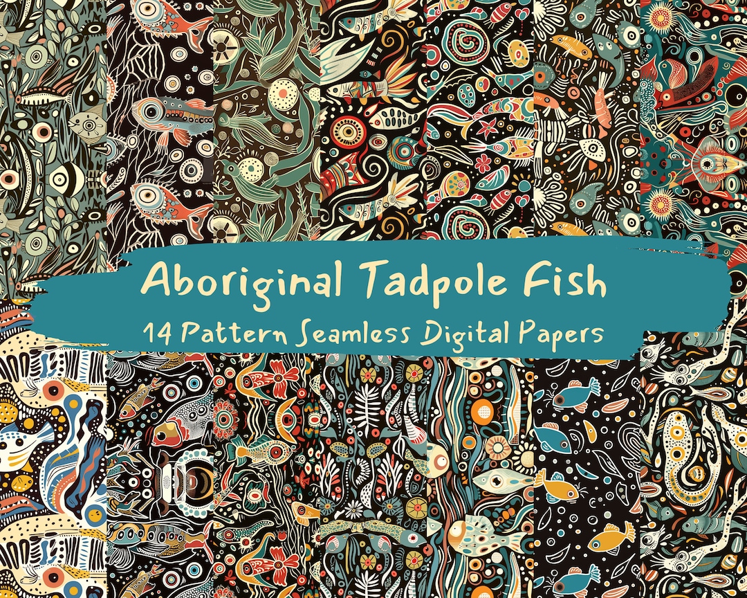 Aboriginal Tadpole Fish Pattern Seamless Digital Papers - Printable ...