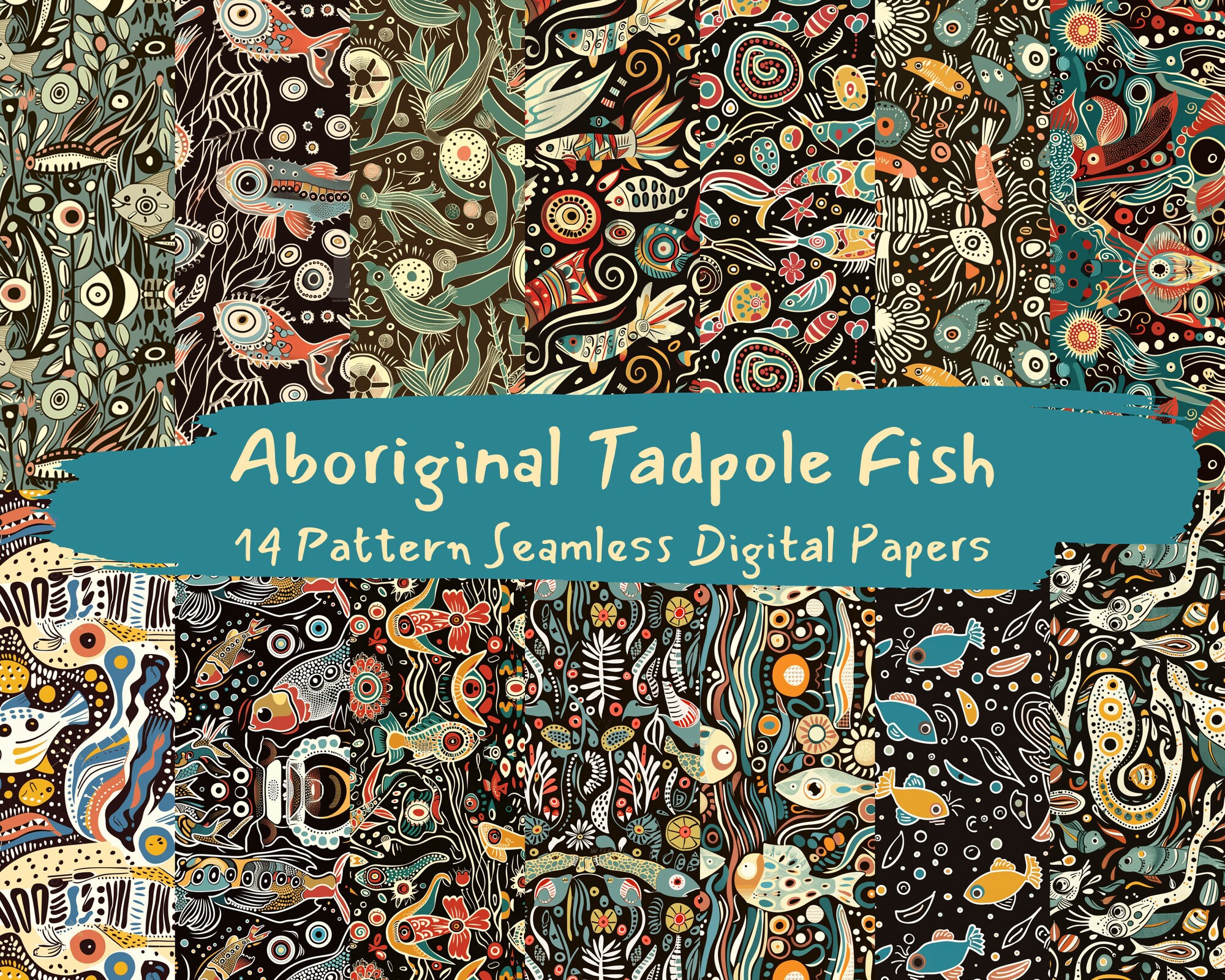 Aboriginal Tadpole Fish Pattern Seamless Digital Papers - Etsy
