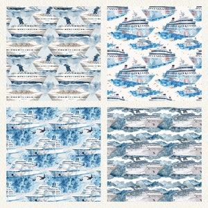 Watercolor Cruise Ship Pattern Seamless Digital Papers - Printable ...