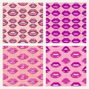 Pink Lips Pattern Seamless Digital Papers - Printable Scrapbook Paper ...