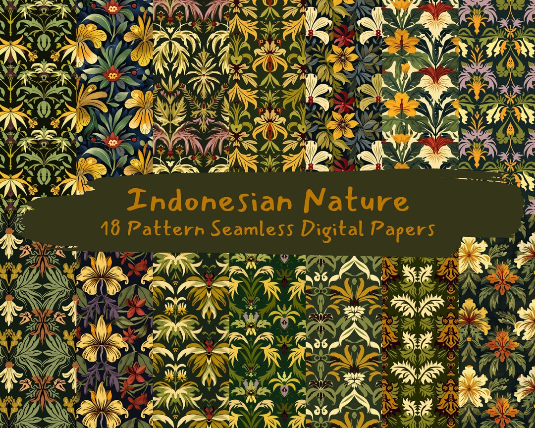 Indonesian Nature Pattern Seamless Digital Papers - Printable Scrapbook ...