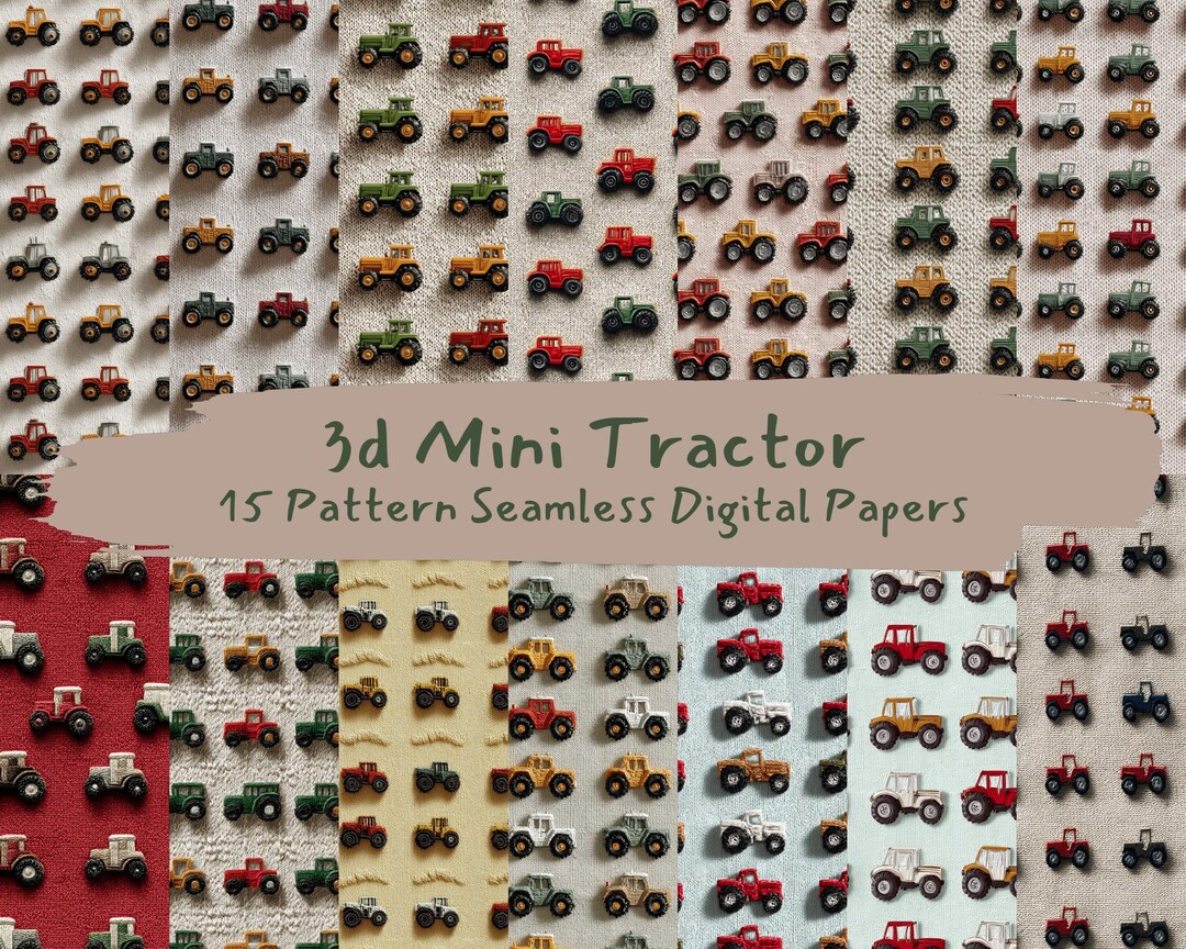 3d Mini Tractor Pattern Seamless Digital Papers - Printable Scrapbook ...