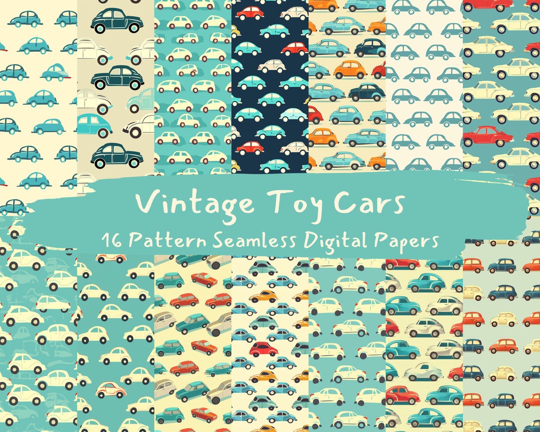 Vintage Toy Cars Pattern Seamless Digital Papers - Printable Scrapbook ...