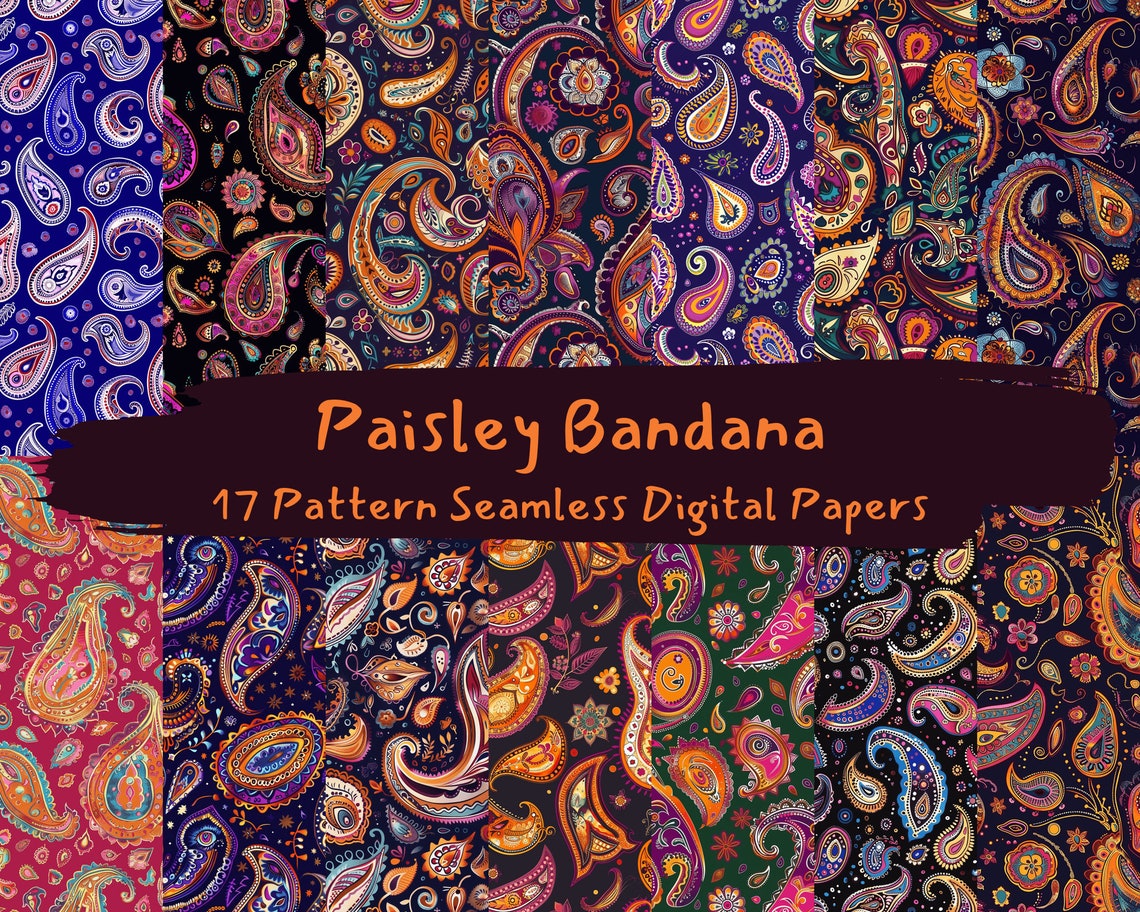 Paisley Bandana Pattern Seamless Digital Papers - Printable Scrapbook ...