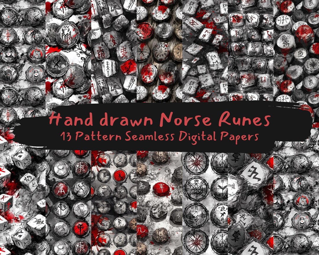Hand Drawn Norse Runes Pattern Seamless Digital Papers - Printable ...