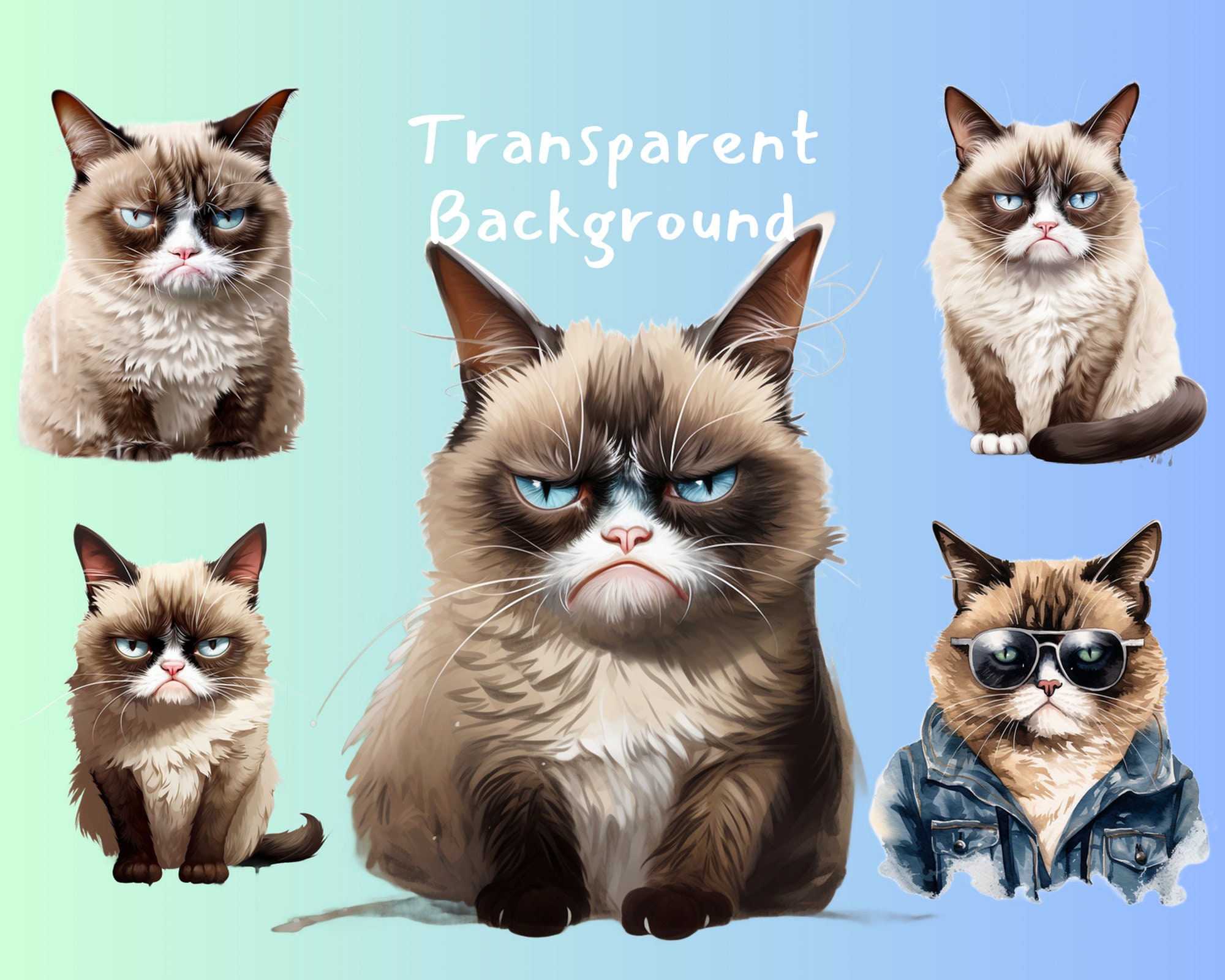 Grumpy Cat, Digital Printable Clip Art Graphics in PNG Format ...