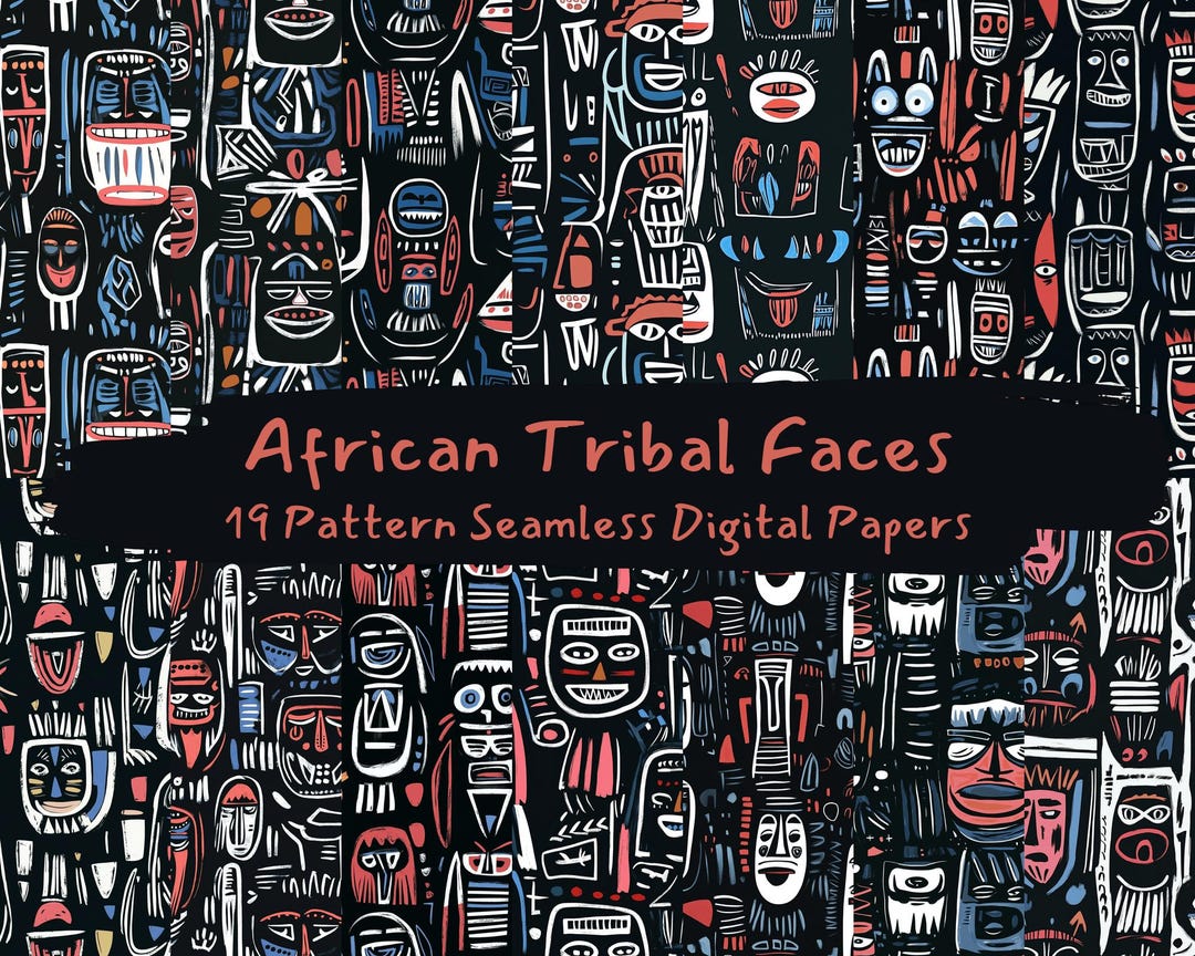 African Tribal Faces Pattern Seamless Digital Papers - Printable ...